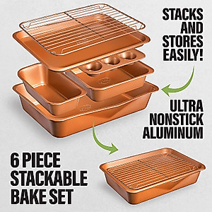 Gotham Steel 6 Pc Stackable Bakeware Set/Baking Pans Set Nonstick with Oven Pans + Baking Sheet Set and Wire Rack, Complete Baking Set for Kitchen, Oven/Dishwasher Safe, 100% Non Toxic…