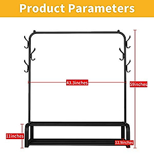 UDEAR Garment Rack Free-standing Clothes Rack with Top Rod,Lower Storage and 6 Hooks,Black