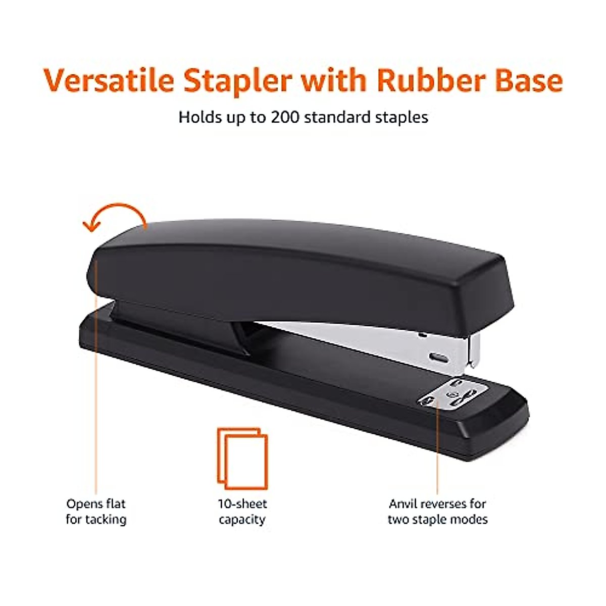 Amazon Basics Stapler with 1250 Staples, for Office or Desk, 25 Sheet Capacity, Non-Slip, Black