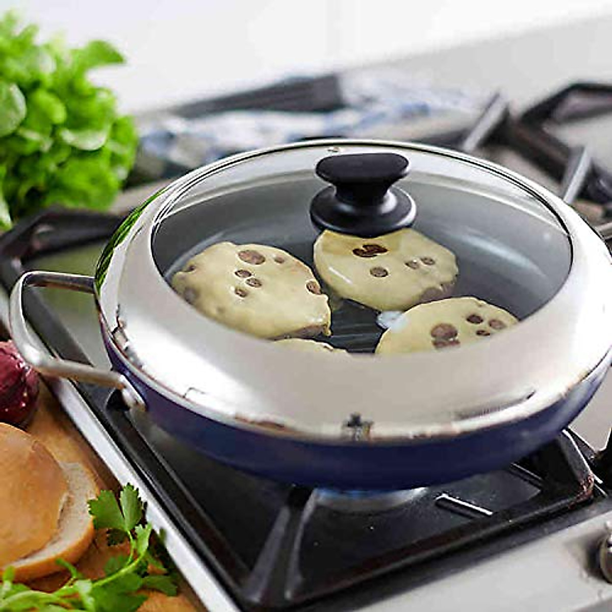 Blue Diamond Grill Genie Pan - Ceramic Nonstick 11-Inch Covered in Blue