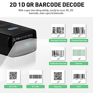 2D Barcode Scanner Bluetooth, JRHC Portable 3 in 1 USB Wired & 4.2 Bluetooth & 2.4G Wireless Qr Code Scanner Mini 1D 2D PDF417 Data Matrix Bar Code Scans Work with Windows, Android, iOS, Tablets