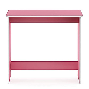 FURINNO Simplistic Study Table, Pink, 15.5 in x 31.5 in x 29.75 in (D x W x H) and Furinno 7-Cube Reversible Open Shelf, White/Pink 11048WH/PI