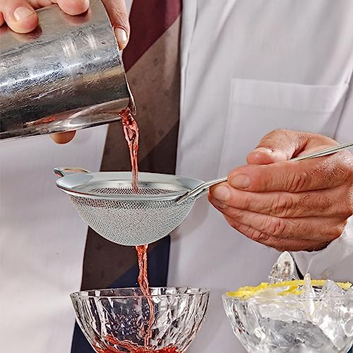 WLLHYF Fine Mesh Strainers Stainless Steel Long-Handled Tea Cup Bar Cocktail Coffee Juice Filter Sifter for Kitchen Food Powder Rice Flour Baked Pasta Small Leak Sieves 3 Inch Silver