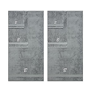 Monogrammed Towel Set, Hotel & Spa Quality, Super Soft, Highly Absorbent, Bathroom Sets, 100% Cotton Personalized 6 Piece Towel Set, Includes 2 Bath Towels, 2 Hand Towels, 2 Washcloths, Grey