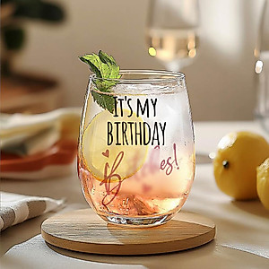QIMIUTB It's My Birthday B*itches Stemless Wine Glass, Funny Birthday Gifts for Women Mom Grandma Her Friends Girls, Birthday Stemless Wine Glass Present for Female Friend-2