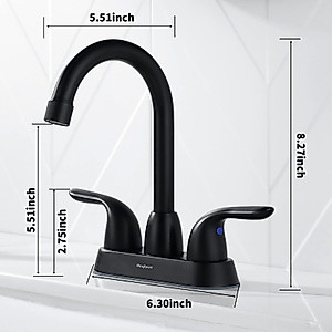 Matte Black Bathroom Faucet Two Handle,4 Inch 2 Handle Centerset Bathroom Sink Faucet with Pop-up Drain and UPC Certified Supply Lines, 360 Swivel Spout 2-3 Hole RV Vanity Sink Faucet, Lead-Free