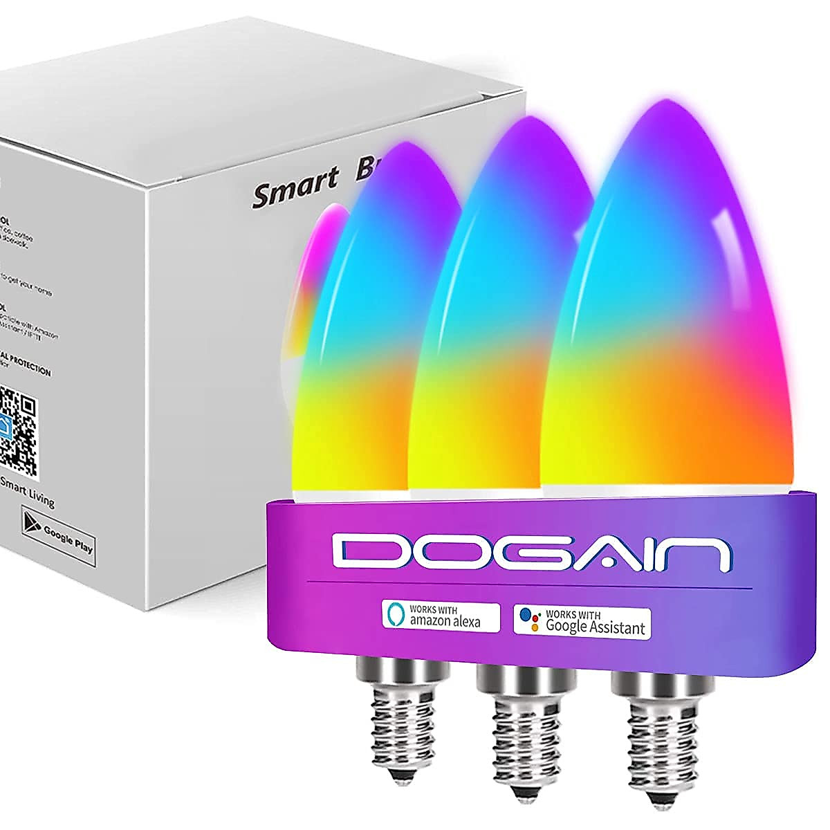 DOGAIN Smart Light Bulbs E12 Base LED Color Light Bulb WiFi-Bluetooth Candelabra Light Bulbs Compatible with Alexa Google Home, APP Color Changing Dimmable, 360 lm 35w Equivalent (2.4 Ghz only) 3 Pack
