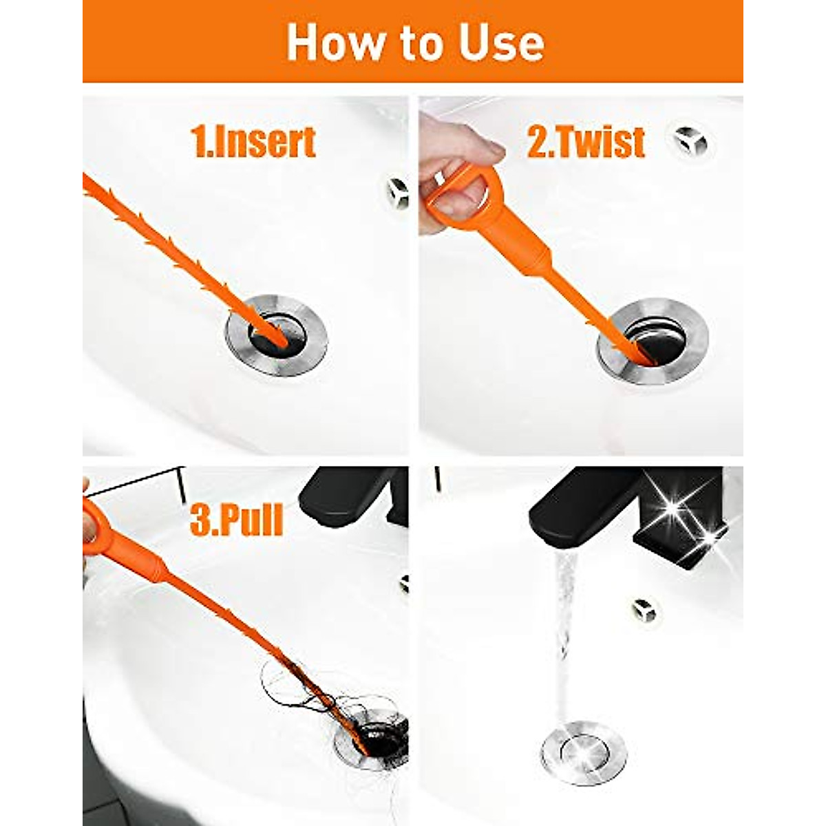 Oanie 6 Pack 25 Inch Drain Clog Remover Tool, Drain Hari Cleaner Tool, Hair Cather Shower Drain Tool, Drain Auger Hair Cleaning Tool for Shower Kitchen Sink Bath Tub Bathroom, Sink Snake Hair Remover