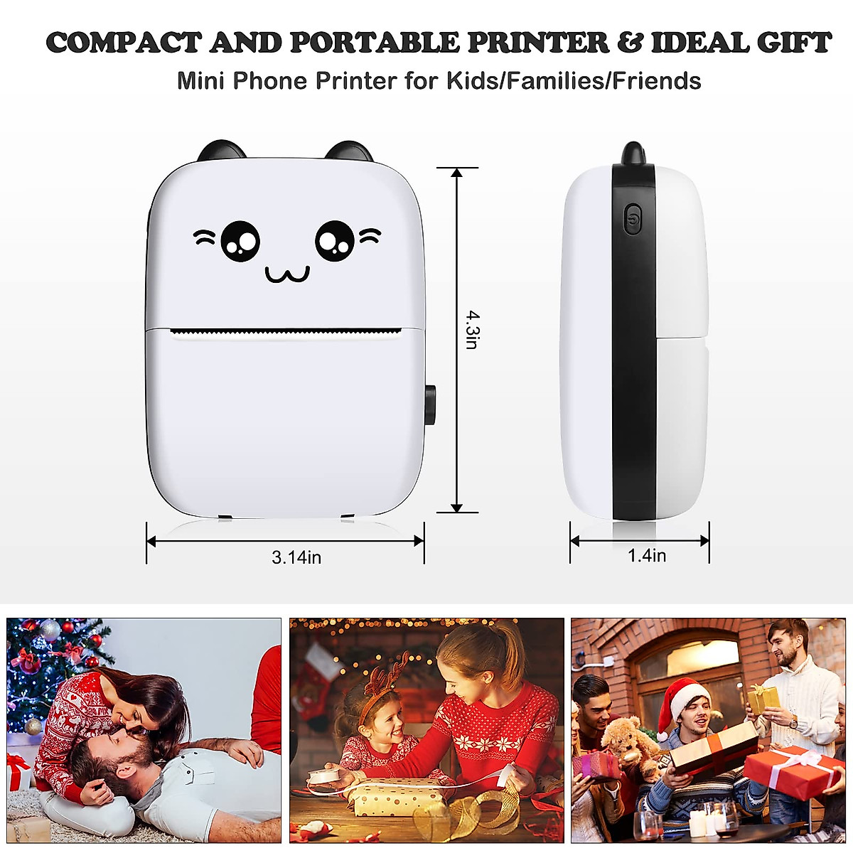 Mini Pocket Printer, Portable Thermal Printer with 3 Rolls Printing Paper for Android or iOS APP, Bluetooth Inkless Printer Gift for Kids, Friends, Used in Home, Office, Study, Work List Printing