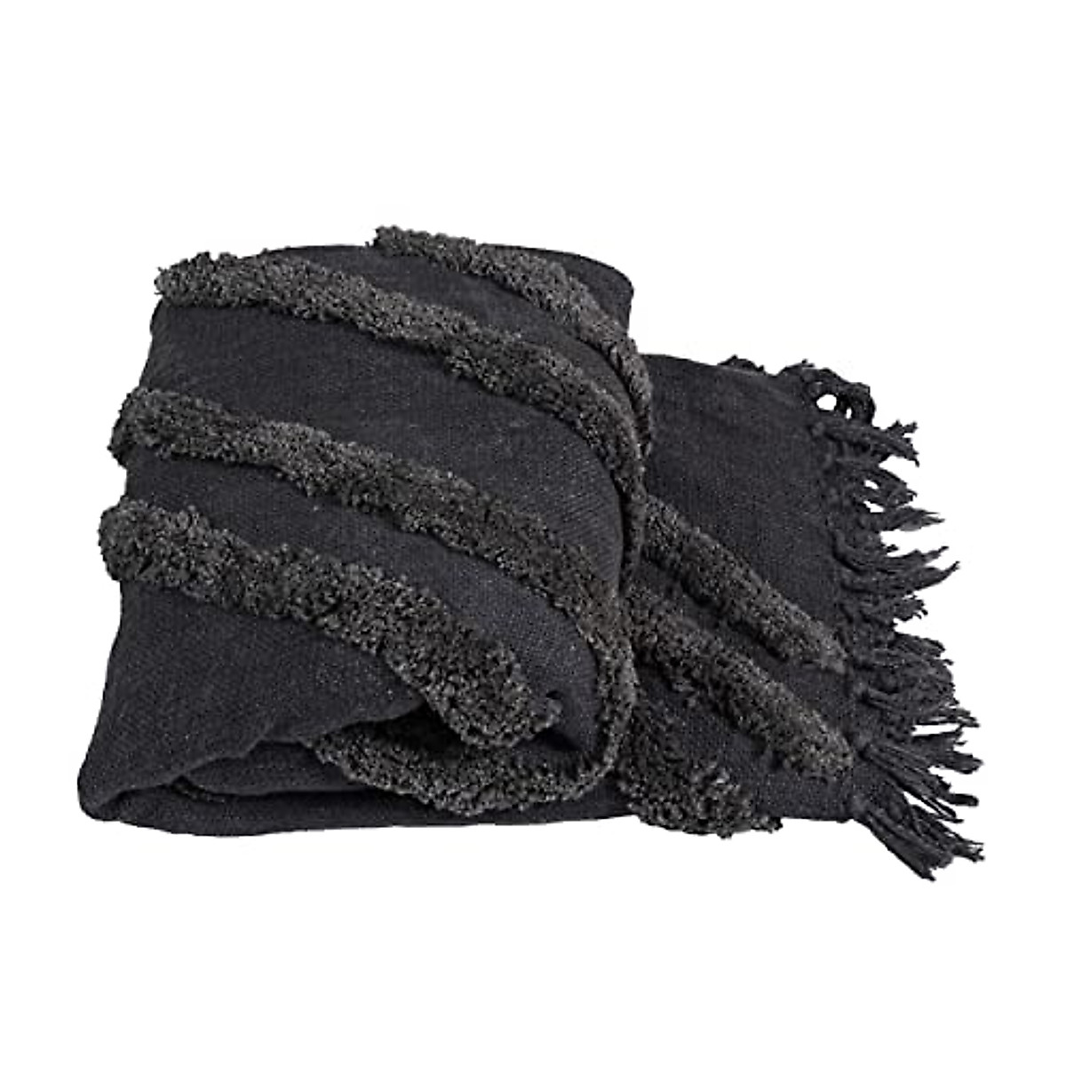 HOMEMONDE Rustic Farmhouse Throw Blankets Charcoal Gray for Couch Hand Woven Tufted Soft & Cozy Blanket - 70x50 Inches