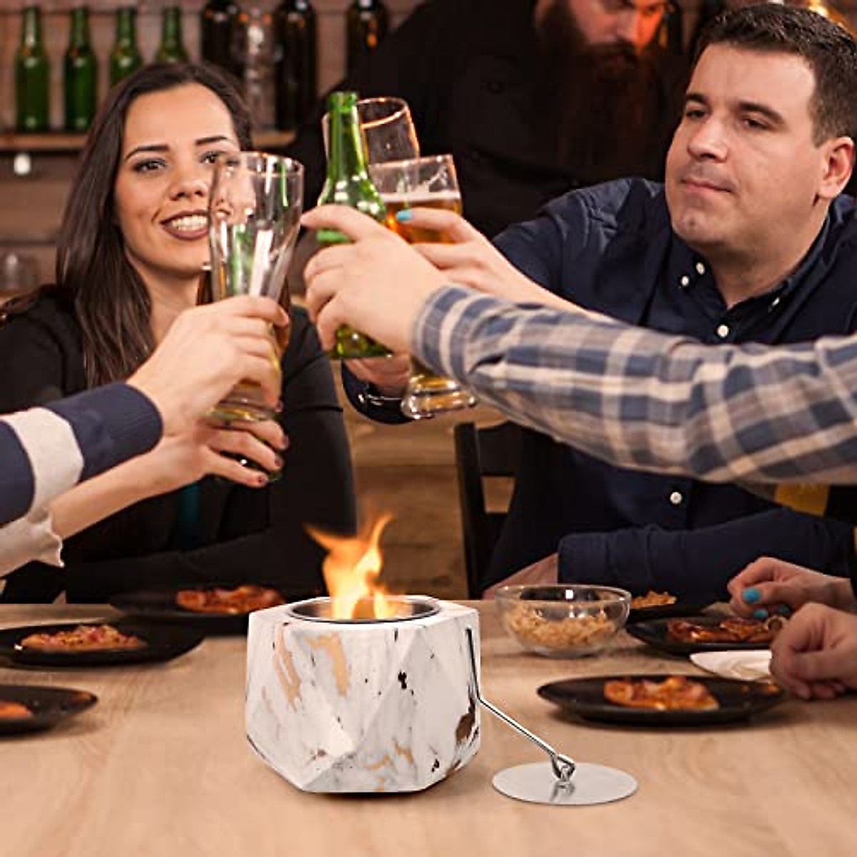 Icnice Concrete Tabletop Fire Pit, Portable Concrete Fire Pit, Ethanol Fire Pit Table Top Firepit, Fire Bowl, Mini Personal Fireplace for Indoor & Garden - Bio Ethanol Fuel