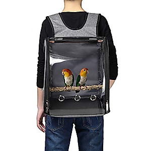 Bird Parrot Backpack Carrier Travel Bag with Perch Stand for Parakeets Cockatiels Conures Finches Lovebirds Small Medium Birds Cage Outside Airlines Airplane Plane Approved Car Lightweight Transparent