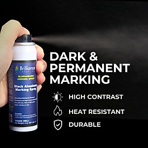 Brilliance Laser Inks 2 Oz Aluminum Laser Marking Spray - Black, Anti Clog Permanent Metal Engraving Aerosol Compatible with Fiber, YAG, Diode, and CO2 Engraver Machine