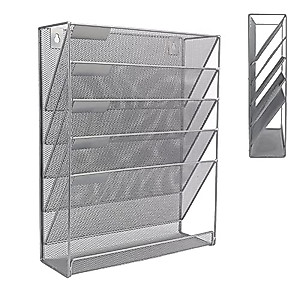 Wall Mail Organizer,5 Pockets Heavy Duty Mesh Wall Hanging File Organizer Wall Mount File Holder for Papers Folders Files Clipboard Magazine Organization