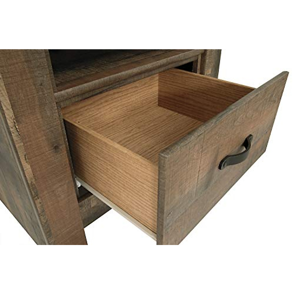 Signature Design by Ashley Trinell Rustic 1 Drawer Nightstand with USB Charing Stations, 26.22" Tall, Warm Brown