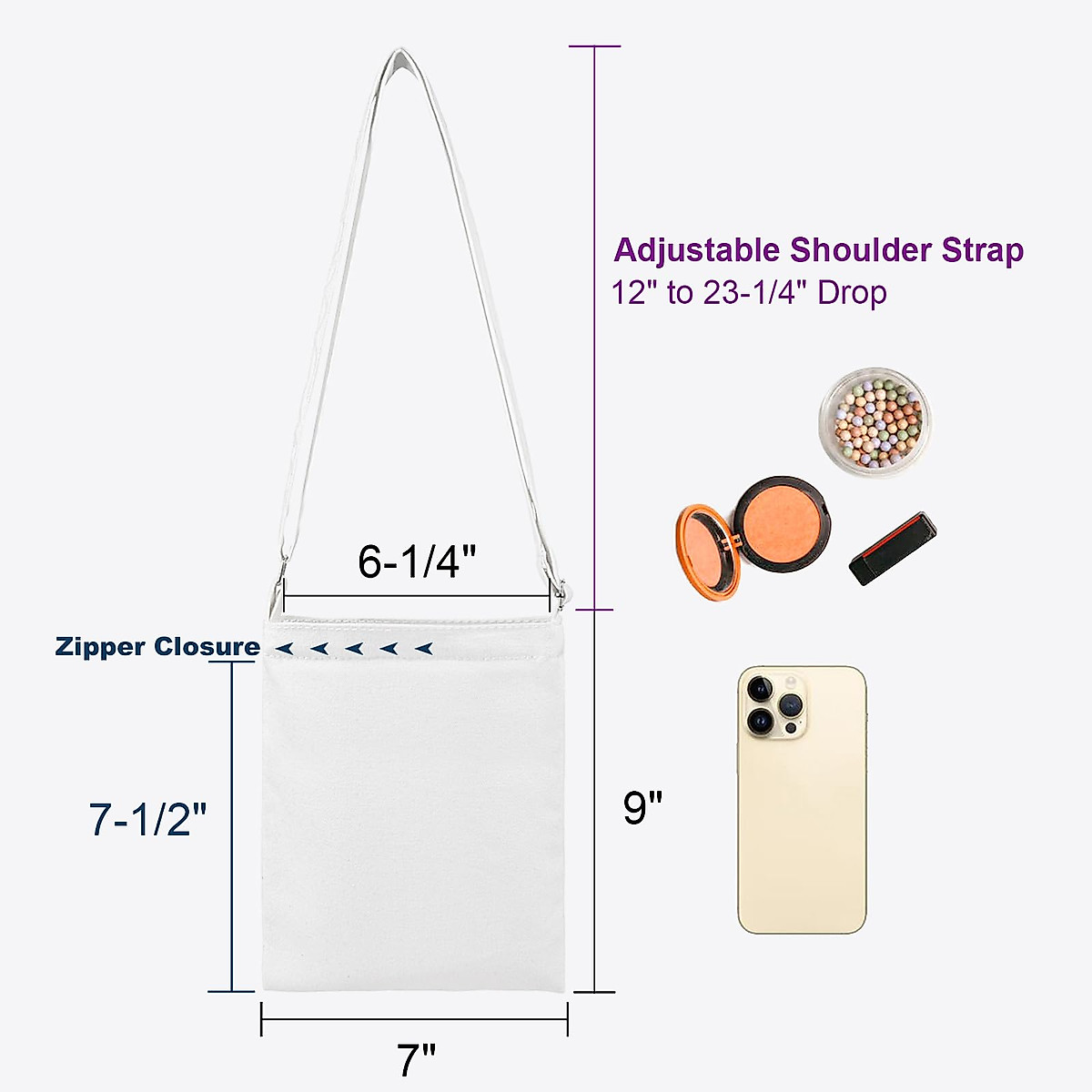 Muka Custom Small Crossbody Shoulder Bag with Logo, 7 x 9 Inch Canvas Zipper Handbags, Black Pet Photo Bag