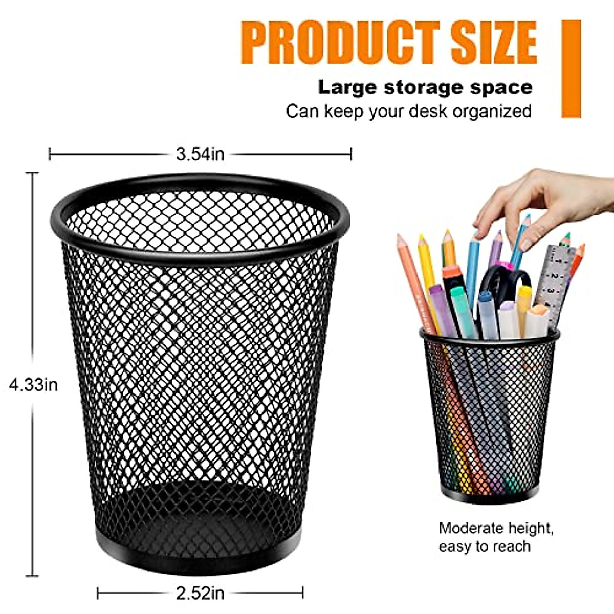 Pen Holder, Mesh Pencil Pen Holder Cup, for Desk Office Pen Organizer, Black Round Pencil Holder for School, Home, Office and other Office Desk Organizers (6 Pack)
