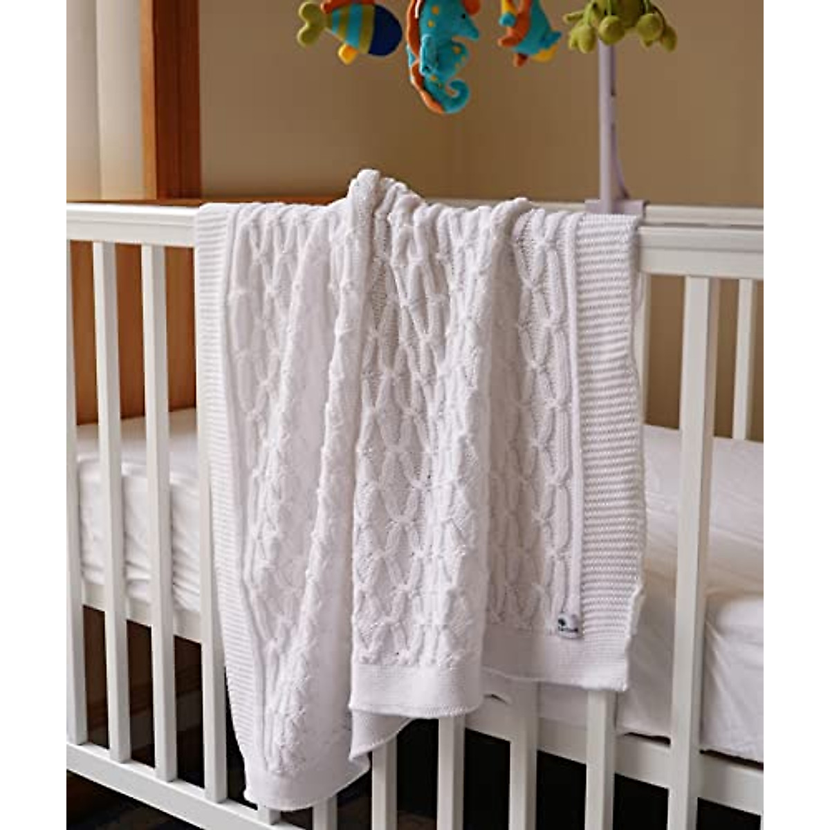 Soft Knit Baby Blanket 100% Organic Cotton GOTS Certified, Swaddle, Receiving and Stroller Blankets, White Neutral for Boy, Girl, Newborn, Infant and Toddler 40 x 30 inches