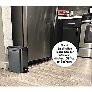 Soft Close, Rectangular Trash Can 5L with Anti - Bag Slip Liner and Lid, Use as Mini Garbage Basket, Slim Dust Bin, or Decor in Bathroom, Restroom, Kitchen, or Bedroom (5L / 1.3 Gallon, Matte Black)
