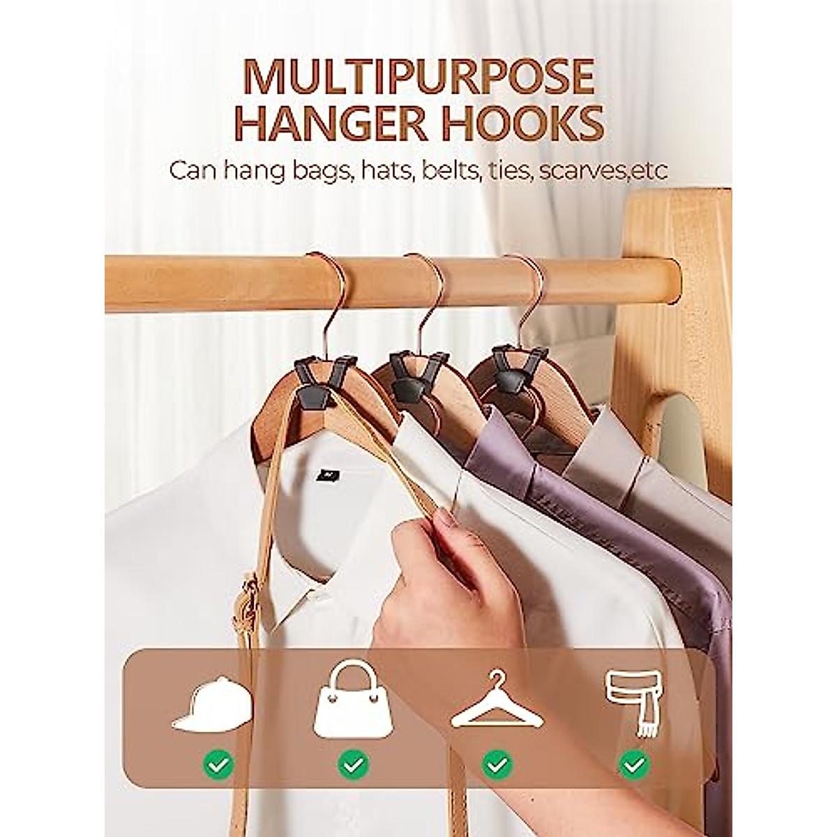 HOUSE DAY Space Saving Hanger Hooks 60 Pack, Black Clothes Hanger Connector Hooks, Heavy Duty Hanger Hooks Space Saver, Durable Hanger Connector Hooks, Premium Cascading Hanger Hooks for Closet