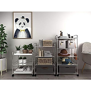 YKEASE 3-Shelf Shelving Units on Wheels Stainless Steel Kitchen Cart Microwave Stand - Bathroom Garage Storage Shelves 24 Inches Wide