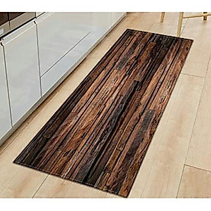 OPLJ Kitchen Mat Bedroom Entrance Doormat Wood Grain Home Hallway Floor Decoration Living Room Carpet Bathroom Anti-Slip Rug A6 60x180cm