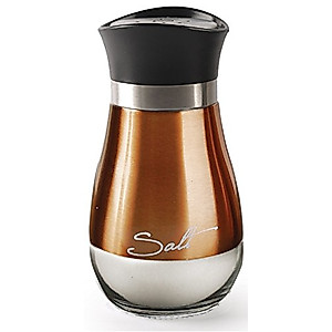 Circleware Cafe Contempo Elegant Glass Salt and Pepper Shakers Dispenser, Clear Bottom Jar Bottle Container with Stainless Steel Top, Perfect for Himalayan Seasoning Herbs Spices, 4.4 oz, Copper