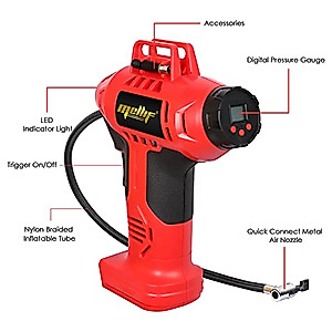 Tire Inflator Air Compressor, Compatible with Milwaukee 18v Max Battery Mellif 160 PSI Cordless Portable Electric Air Pump with Digital Pressure Gauge for Car, Bike, Sport Ball (TOOL BARE) (Red)