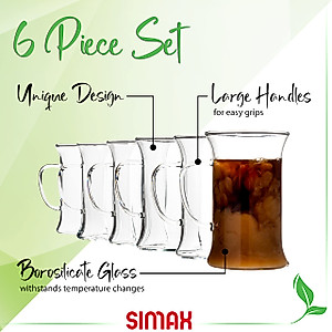 Simax Glassware Irish Coffee Tea Glasses - Cold, Heat, and Shock Resistant Borosilicate Glass, Microwave and Dishwasher Safe, Includes Six (6) 8.5 Ounce Cups