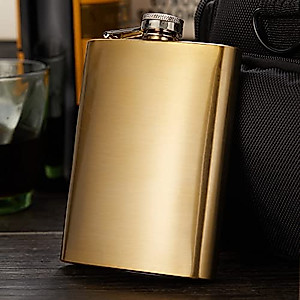 Hip Flask for Men Liquor Flask Stainless Steel Leak proof Flask with Funnel set for Women Pocket Alcohol Drinking Flask set 8OZ (Gold)