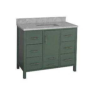 California 42-inch Bathroom Vanity (Carrara/Sage Green): Includes Sage Green Cabinet with Authentic Italian Carrara Marble Countertop and White Ceramic Sink