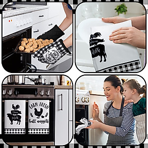 Sratte 6 Pcs Farmhouse Marble Dish Towels Pot Holders and Oven Mitts Sets Pink White and Gold Heat Resistant Kitchen Towels Farm Animal Kitchen Decoration for Baking Cooking Supply(Farm Animal)