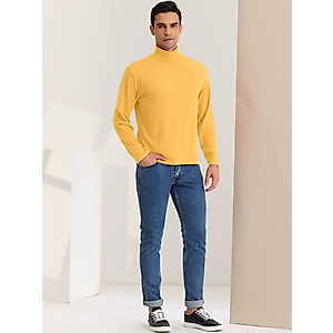 Lars Amadeus Men's Yellow Turtleneck Shirts Slim Fit Lightweight T Shirts Mock Basic Pullovers Medium