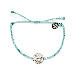 Pura Vida Silver Spinner Bracelet - 100% Waterproof, Adjustable Band - Plated Brand Charm, Seafoam