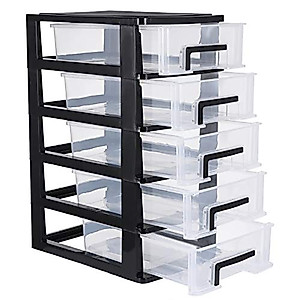 PATKAW Plastic Storage Bins Five-layer Organizer Drawers 1PC 31.4x21.1x15.2cm Drawer Type Storage Cabinet Plastic Storage Drawers 5 Drawer Plastic Storage~Black Plastic Drawers