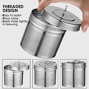 TEEMADE Large Tea Infuser - 304 Stainless Steel Tea Filter with Threaded Lid & Chain Hook - Ideal for Loose Leaf Tea, Cooking, and More - Extra Fine Mesh Holes Tea Strainer for Herbs, Iced Tea & Soup
