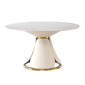 Leavader Modern Marble Round Dining Table - 53" Engineered Stone Dining Table with Round Marble Tabletop and Petal-Shaped Base, Marble White Round Dining Table for Home Kitchen