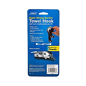 Camco RV Towel Hook | Add Hooks Inside/Outside Your RV | Strong Mechanical Suction Cup Hook (44028) , Black