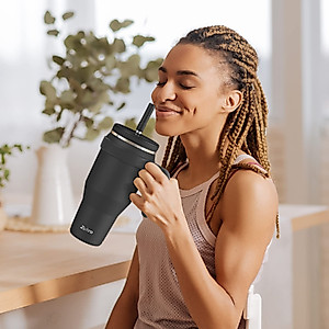 Zukro 40 oz Tumbler with Handle and Straw Lid， Leak Proof Vacuum Insulated Stainless Steel Water Bottle, Fit in Cup Holder, No Sweat, Keeps Drinks Cold 24 Hours, BPA Free, Dishwasher Safe - Black