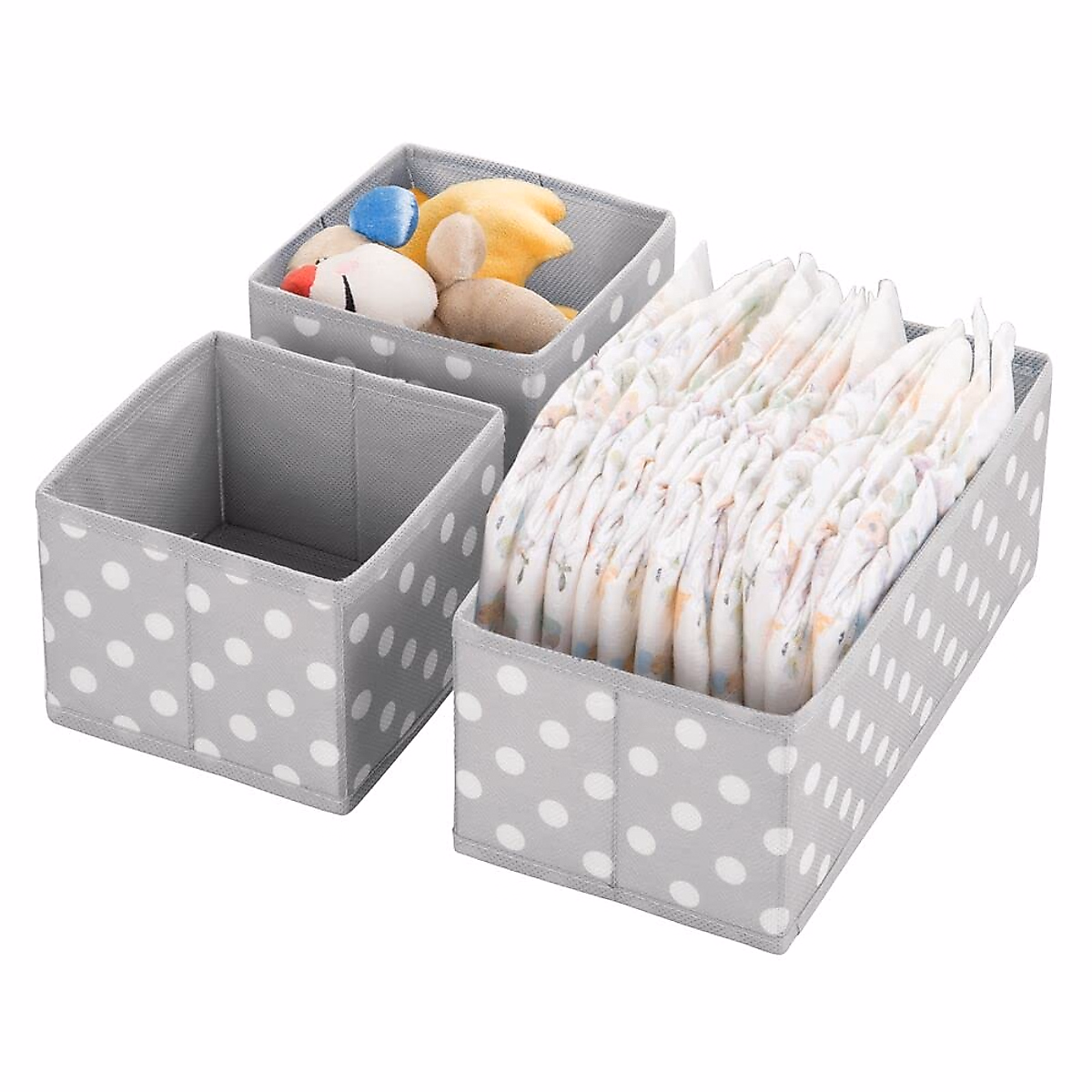 mDesign Fabric 3-Piece Divider Drawer Organizer Bin, Nursery Dresser, Closet, Changing Table Organization, Hold Clothes, Toys, Diaper, Bib, Blanket, Lido Collection, 2 Pack, Gray/White Polka Dot
