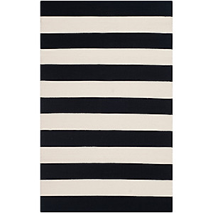 SAFAVIEH Montauk Collection Accent Rug - 2'6" x 4', Black & Ivory, Handmade Flat Weave Boho Farmhouse Cotton Stripe, Ideal for High Traffic Areas in Entryway, Living Room, Bedroom (MTK712D)