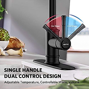 Kitchen Faucet-WaterSong Transitional Kitchen Faucet with Pull Down Sprayer, Kitchen Sink Faucet with Single Handle&Deck Plate, 3 Mode Kitchen Sprayer, RV kitchen Faucet, Easy Dishwashing, Matte Black
