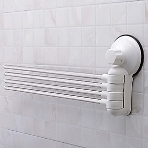 Yulhao Powerful Suction Cup Stainless Steel Towel Bar, Rotating Rack Bathroom Kitchen Polishing Rack, 4 Swing Arm Wall Mount