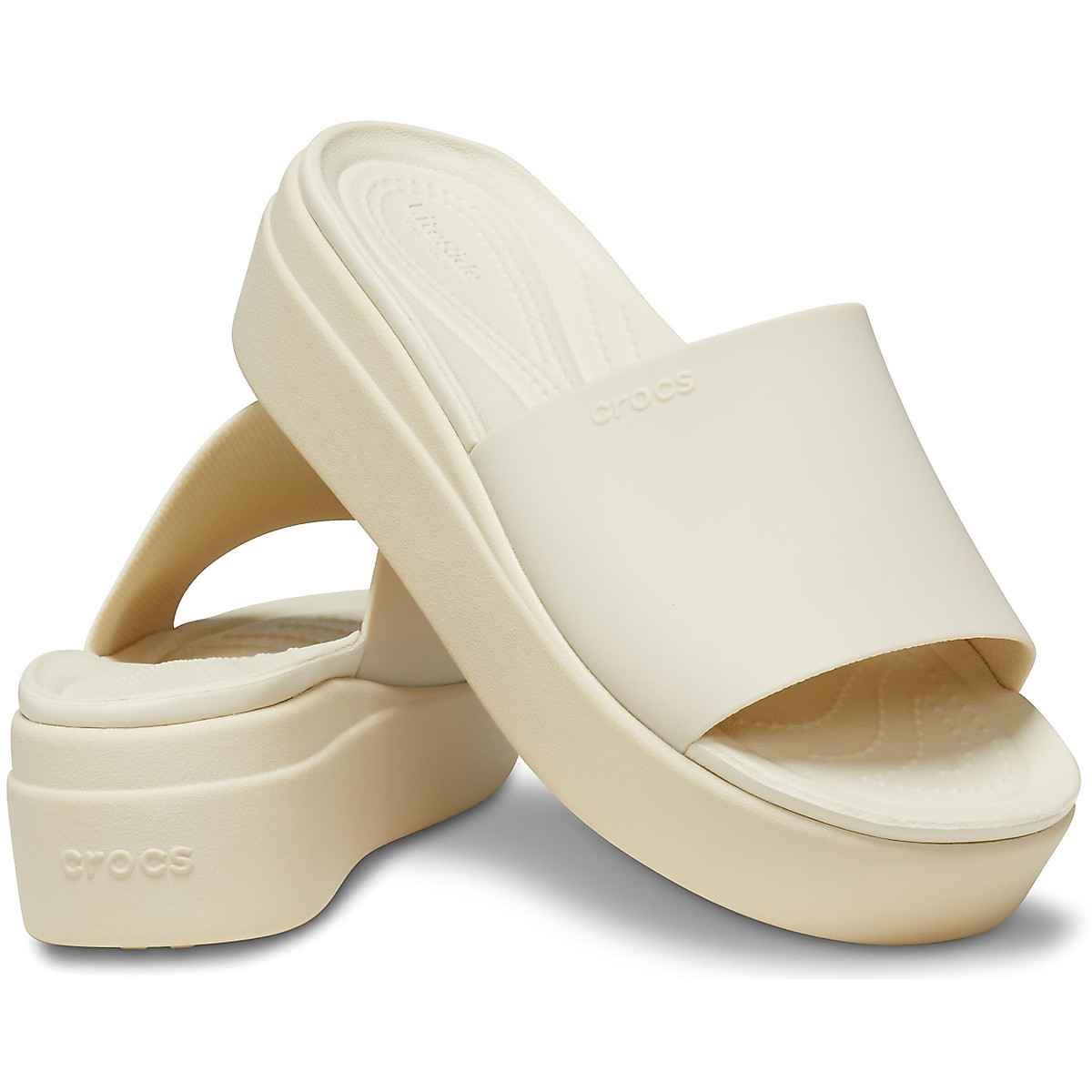 Crocs Women's Brooklyn Platform Slides Sandal, Bone, Numeric_10