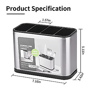 Kitchen Utensil Holder, Stainless Steel Flatware Organizer for Countertop, 4 Divided Utensil Caddy Counter for Spoon, Fork, Spatula (Large)