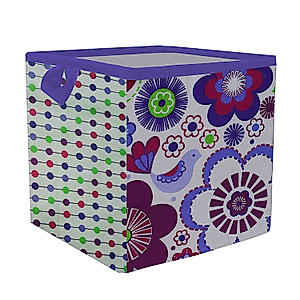 Bacati - Small Storage Tote Botanical, Purple/Lilac/Green/Plum Girls 10 x 10 x 10 inches
