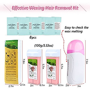Roll on Wax Warmer Kit, Wax Roller Kit for Hair Removal, Painless Waxing for Hair, Eyebrow, Facial, Armpit, Bikini, Brazilian Include 2 Rose Wax & Pink Roll on Wax Cartridge for Home