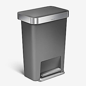 simplehuman 45 Liter Rectangular Kitchen Step Trash Can with Soft-Close Lid, Grey Plastic & Code K Custom Fit Drawstring Trash Bags, 35-45 Liter, 60 Liners, Blue, Count