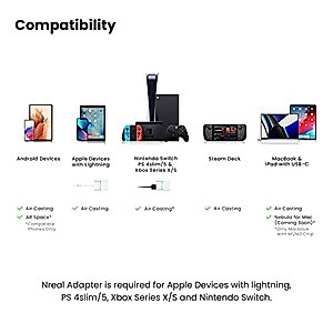 Nreal Air AR Glasses, Compatible with iPhone and Nintendo Switch, Connect to iPhone via Lightning to HDMI Adapter, Stream and Game, Smart Glasses with 130" Micro-OLED Virtual Display