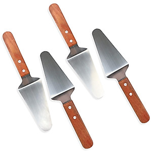 CZWESTC 4 Pcs Stainless Steel Pizza Servers with Wooden Handle, Triangular Spade Pie Pastry Spatula for Cake, Dessert, Tart, Pie and Pizza